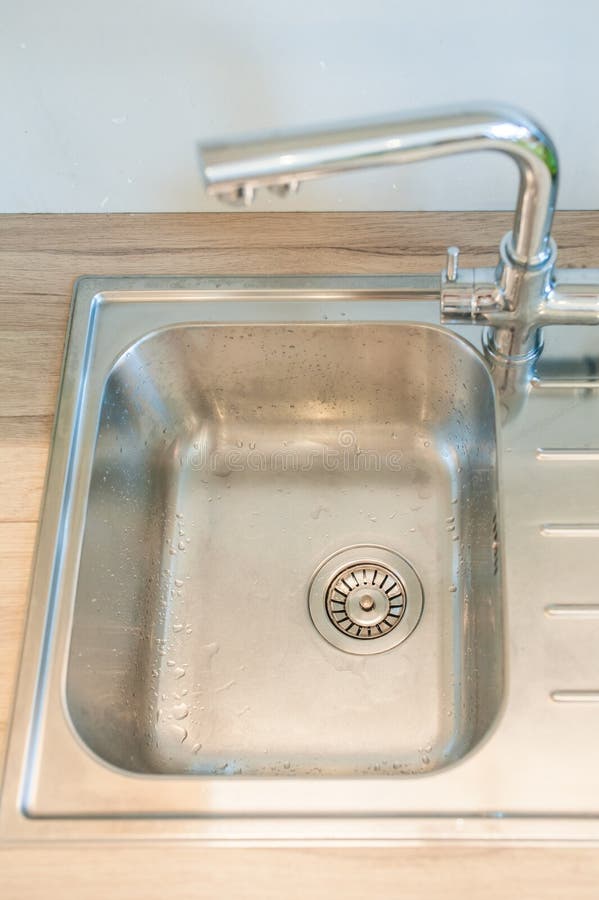 View of a Clean Sink, Drain and Running Water. Kitchen Sink, Clean and ...