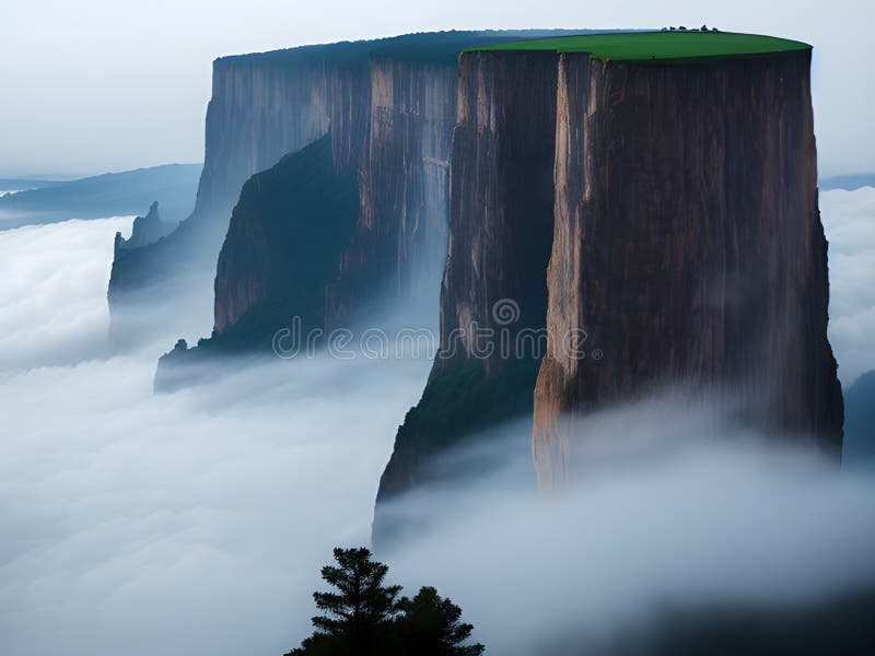 View of a Cliff and Fog, Ai Generated Stock Illustration - Illustration ...