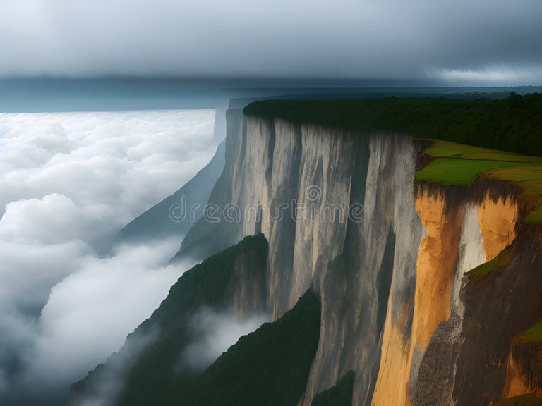 View of a Cliff and Fog, Ai Generated Stock Illustration - Illustration ...