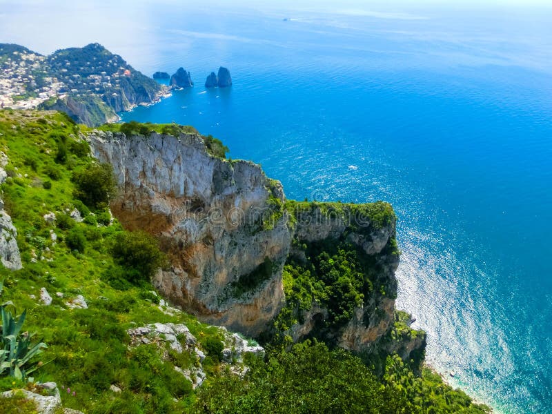 View from a Cliff on the Island of Capri, Italy, and Rocks in Sea Stock ...