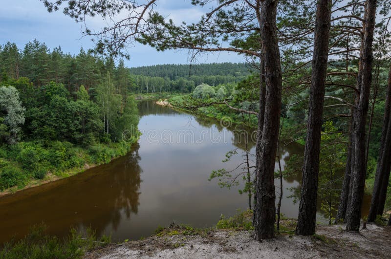 View from Cliff on River and Forest. Stock Image - Image of calm ...
