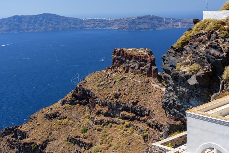 View on Cliff Scaros and Caldera of Santorini Island, Greece Stock ...