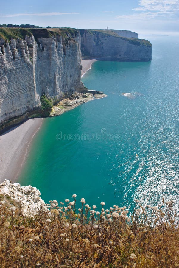 The Bay and Cliffs of Etretat in Summer Stock Photo - Image of emerald ...