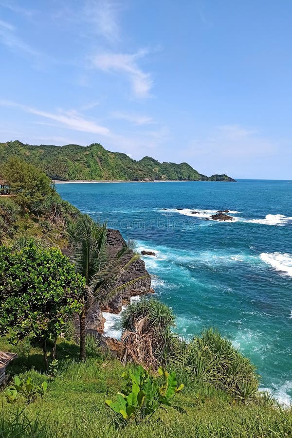 View of the Cliffy Beach with a Blue Sea Background on the Island of ...