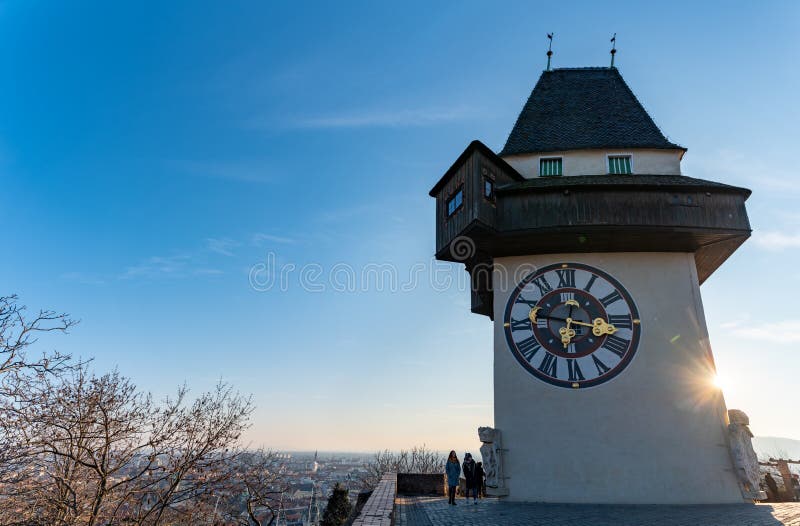 View at Clock Tower in Graz on a Blue Sky in Winter Editorial Stock ...