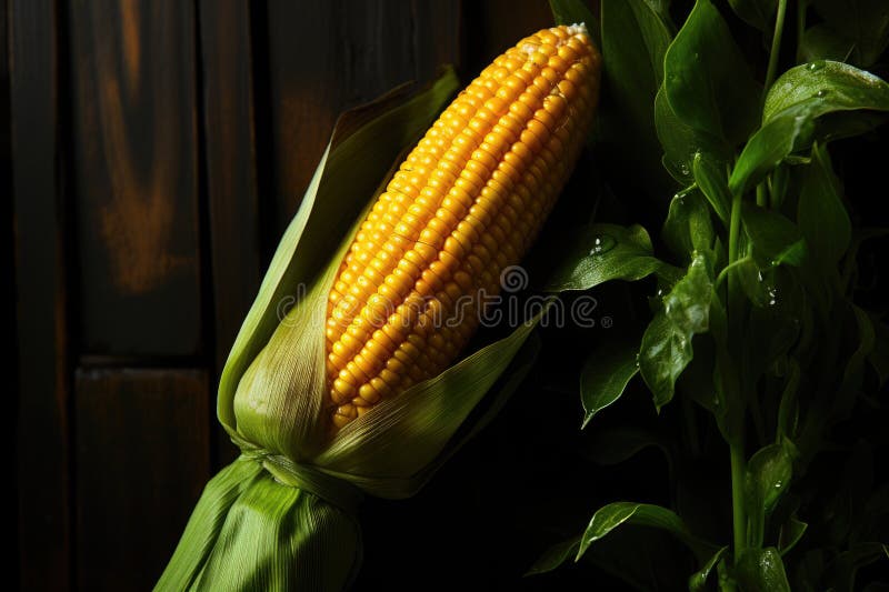View of the Close Up of Corn with Fork on the Blac Stock Illustration ...