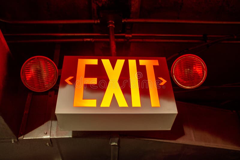 Exit sign stock photo. Image of yellow, darkness, neon - 290183016
