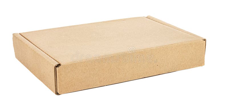 View of Closed Flat Brown Carton Box Isolated on White Background Stock ...