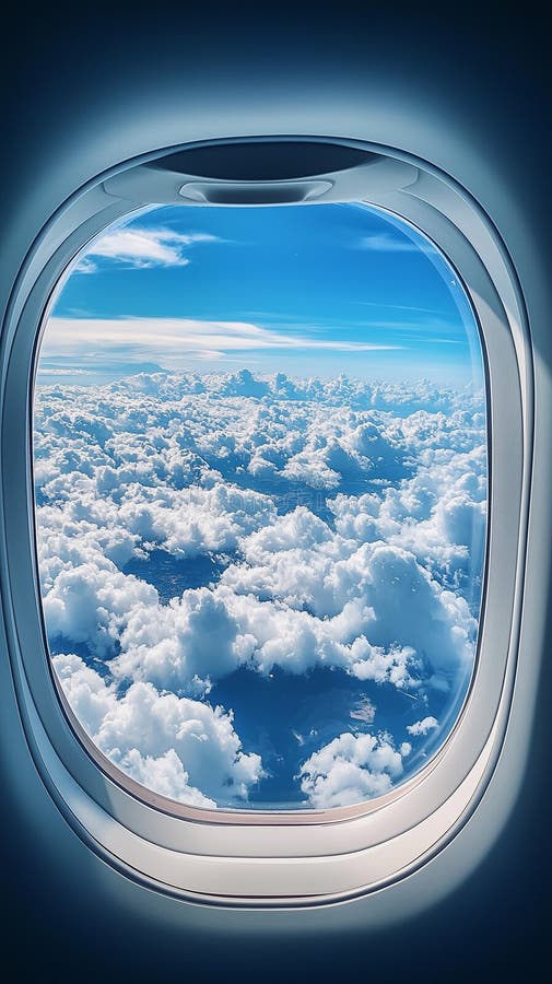 Aerial View of Clouds and Blue Sky from an Airplane Window during ...