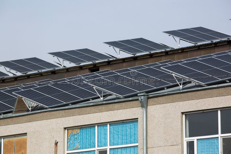 View of a Cluster of Solar Panels on a Sunny Day Stock Image - Image of ...