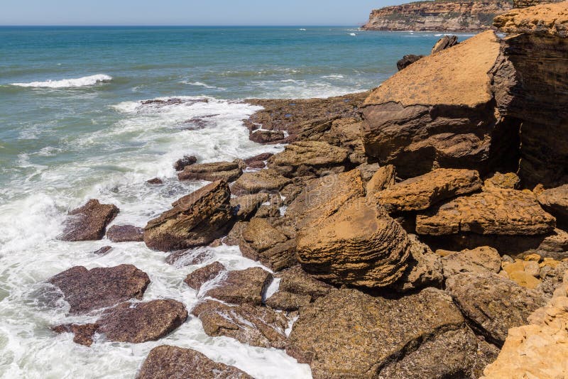 View on Coast Line Rocks in Ocean Stock Image - Image of power, nature ...