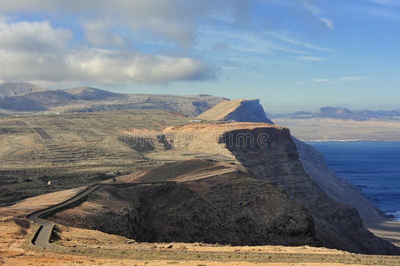 Road on Coast Risco De Famara, Lanzarote, Canary Islands, Spain Stock ...