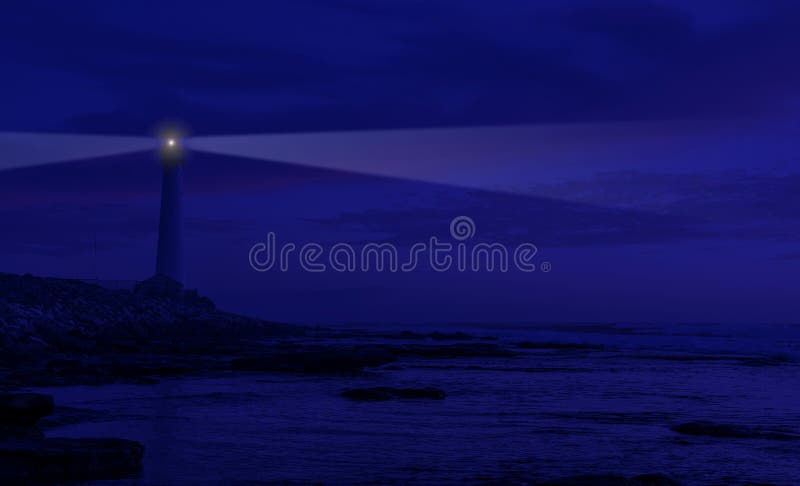 View of Coastal Lighthouse at Night with Warning Lights Blazing Stock ...