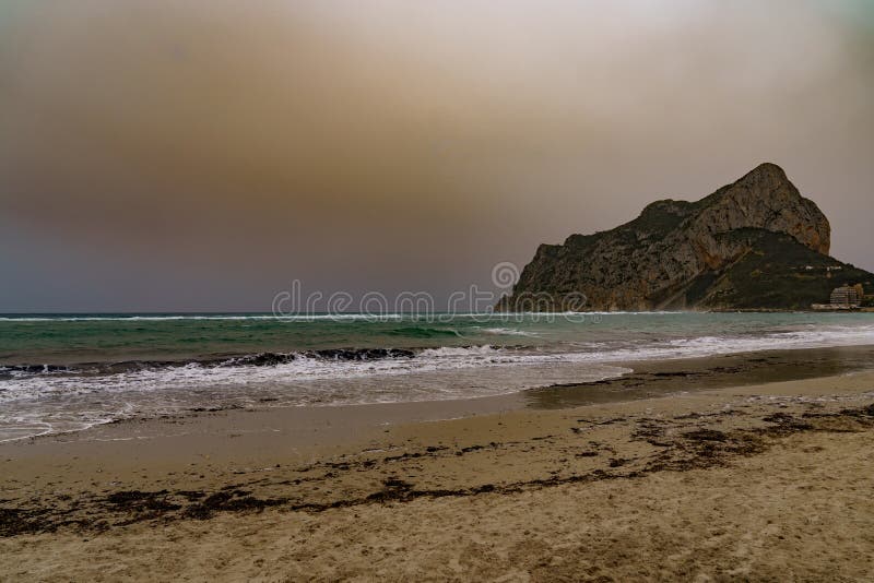 View of the Coastal Mountain Calp during Sunset and during a Sandstorm ...