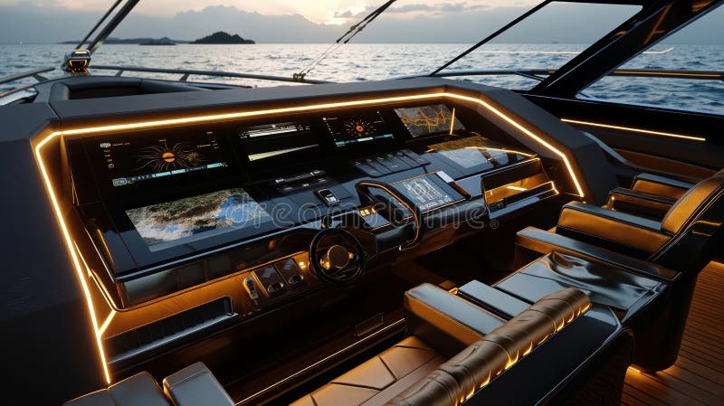 A View of the Cockpit of a Boat at Night Stock Photo - Image of ...