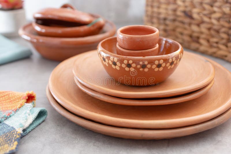 Mexican Clay Dishware, Dinnerware, Plate, Bowl Stock Photo - Image of ...
