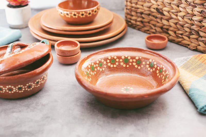 Mexican Clay Dishware, Dinnerware, Ware, Bowl, Plate Stock Photo ...