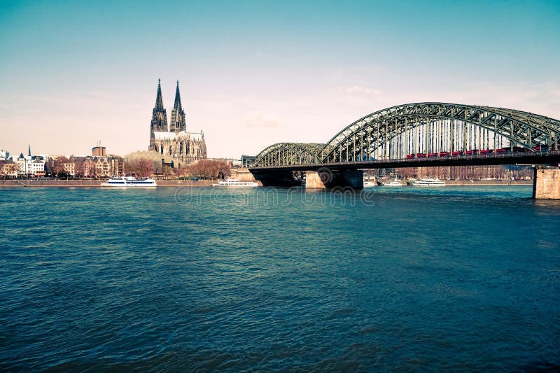 View on Cologne Cathedral and River Rhine Stock Photo - Image of bright ...