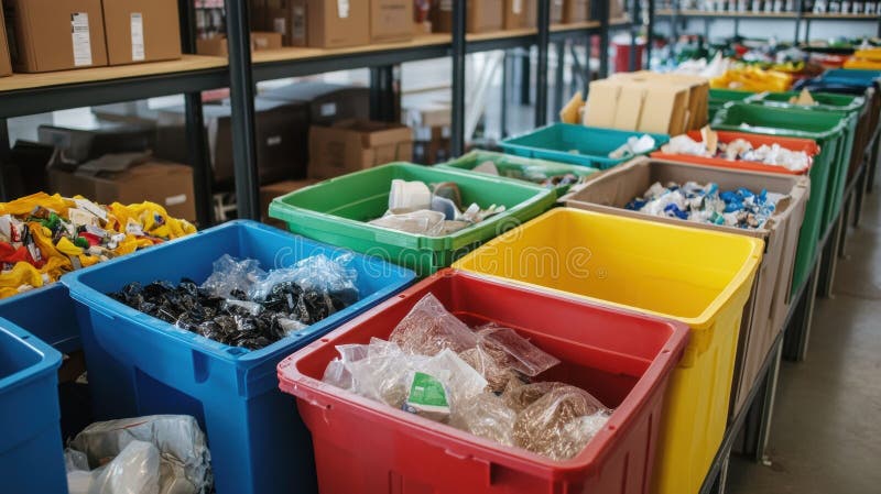 A View of Colorful Bins Filled with Sorted Recyclable Materials ...