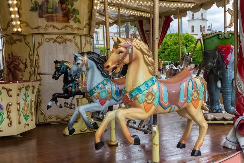 View of Colorful Horses from a Vintage Classic Carousel Stock Photo ...