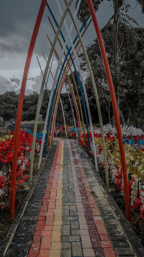 View of Colorful Pathway with Rainbow Bricks and Arches Stock Image ...