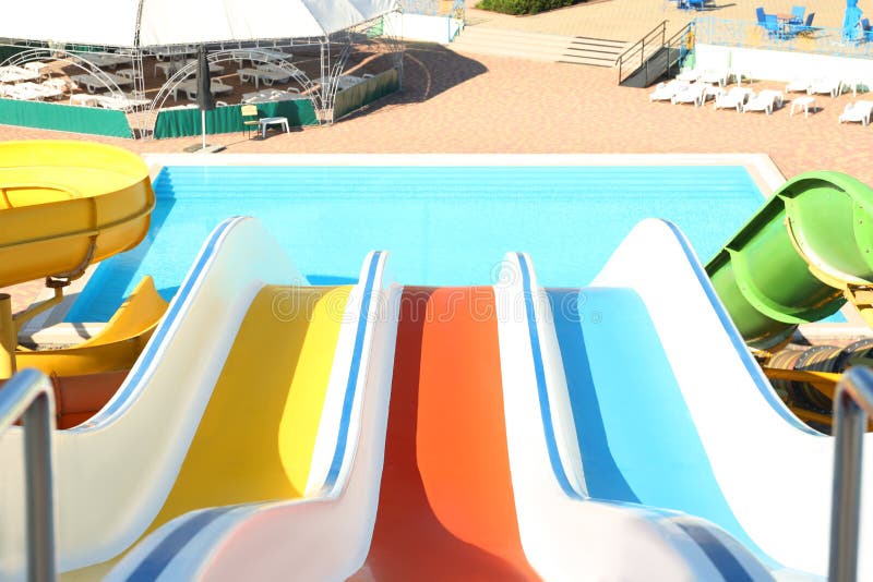 View from Colorful Slide in Water Park on Day Stock Image - Image of ...