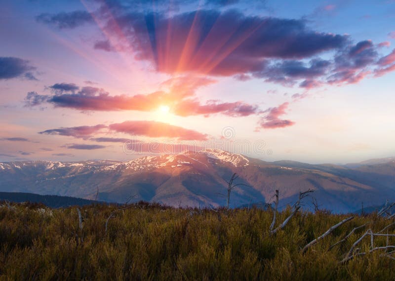 View of Colorful Sunset in the Spring Mountains. Stock Image - Image of ...