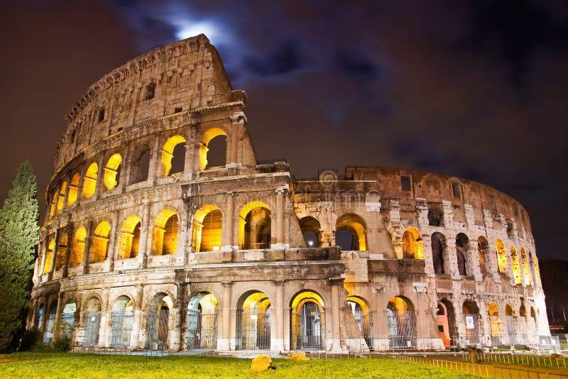 View of the Colosseum at Night Stock Photo - Image of city, detail ...