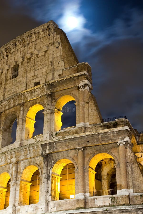 View of the Colosseum at Night Stock Image - Image of building ...