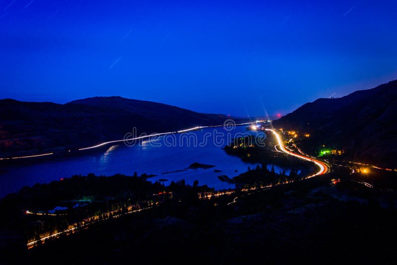View of the Columbia River at Night from Rowena Crest Overlook, Stock ...