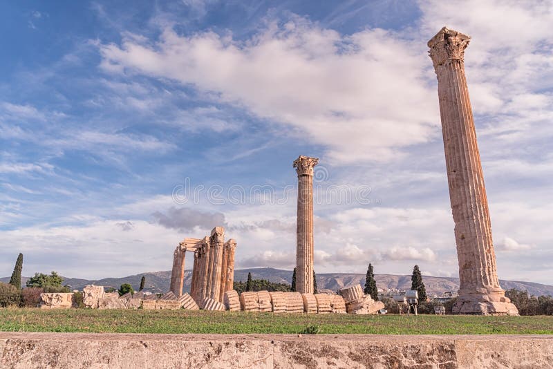 View of Columns and Fallen Columns at Temple of Zeus Stock Image ...