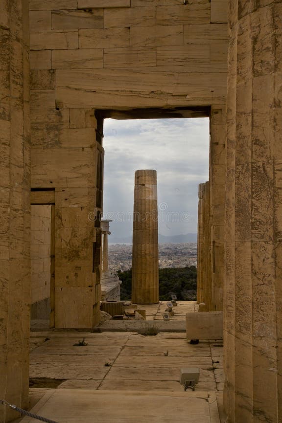 View of the Columns of the Monumental Gate in Acropolis, Athens, Greece ...