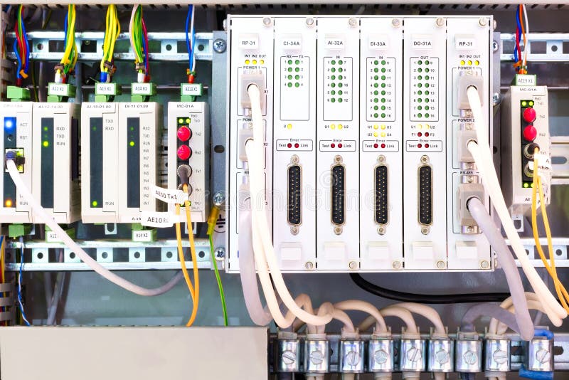 View of Communication Port Module on PLC Unit in Control Box of ...