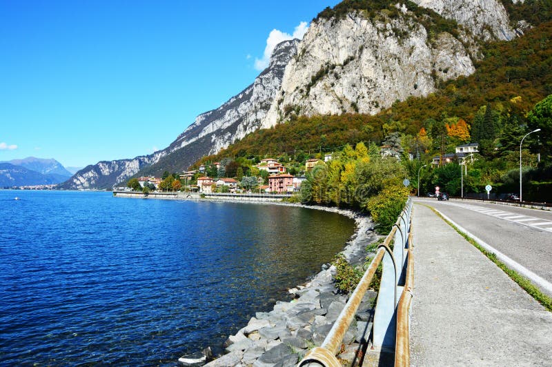 View of the Como Lake in Lecco Town in the Fall, Lombardy Italy Stock ...