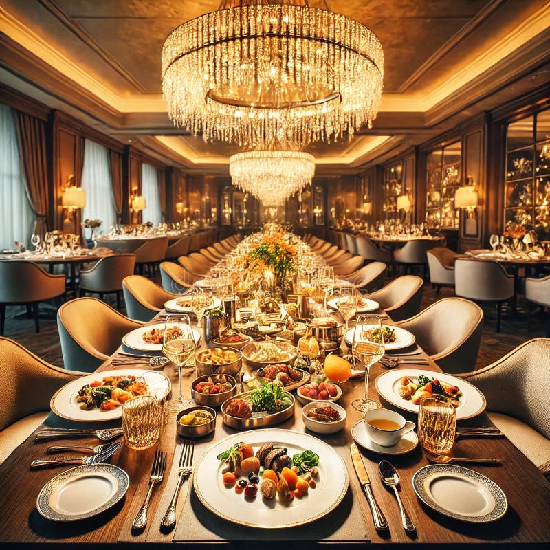 A Complete Dinner Setup on a Luxurious Restaurant Table Stock ...