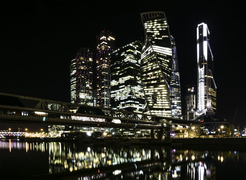View of the Complex Moscow City at Night Stock Image - Image of ...