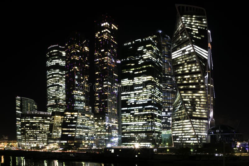 View of the Complex Moscow City at Night Stock Image - Image of ...