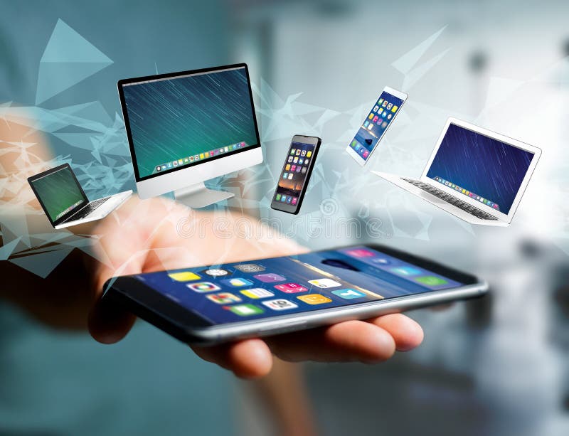 Computer and Devices Displayed on a Futuristic Interface - Multi Stock ...