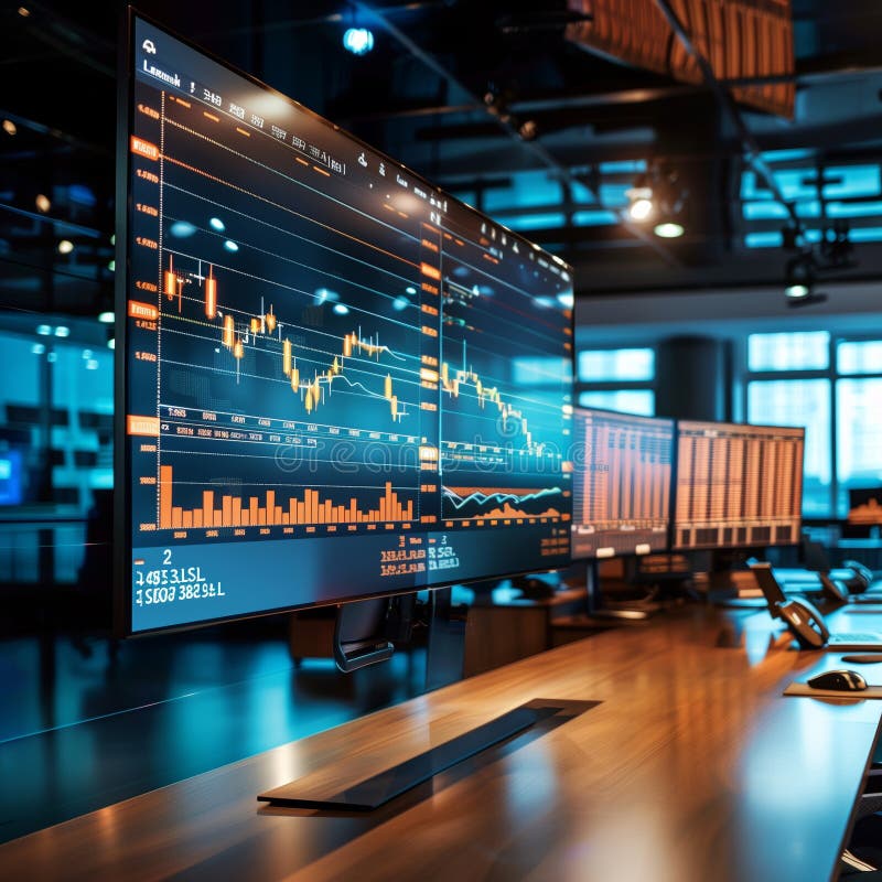 View of a Computer Screen Displaying Stock Exchange Graphs and Charts ...