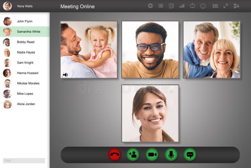 View of Computer Screen with People Having Online Conference. Collage ...