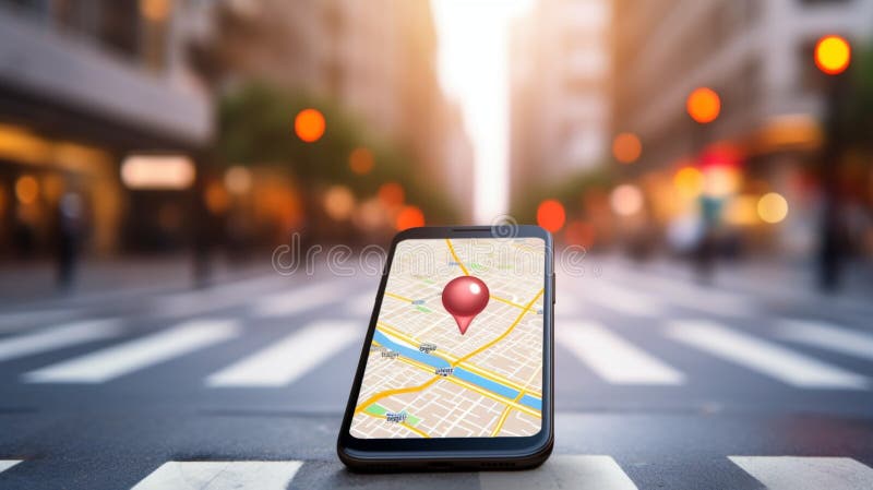 Red Pin Point Icon on Smartphone with GPS Navigator, Close-up Local Map ...