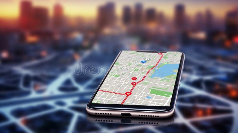 Red Pin Point Icon on Smartphone with GPS Navigator, Close-up Local Map ...