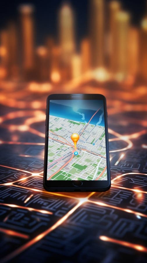 Red Pin Point Icon on Smartphone with GPS Navigator, Close-up Local Map ...