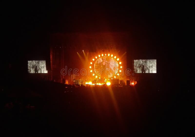 A View of a Concert Stage at Night Where a Rock Concert is Taking Place ...