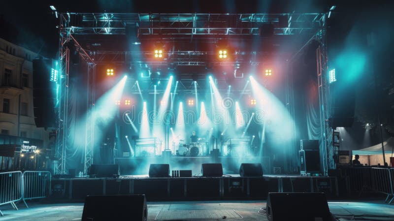 Concert Stage Setup at Night Stock Image - Image of event, lighting ...