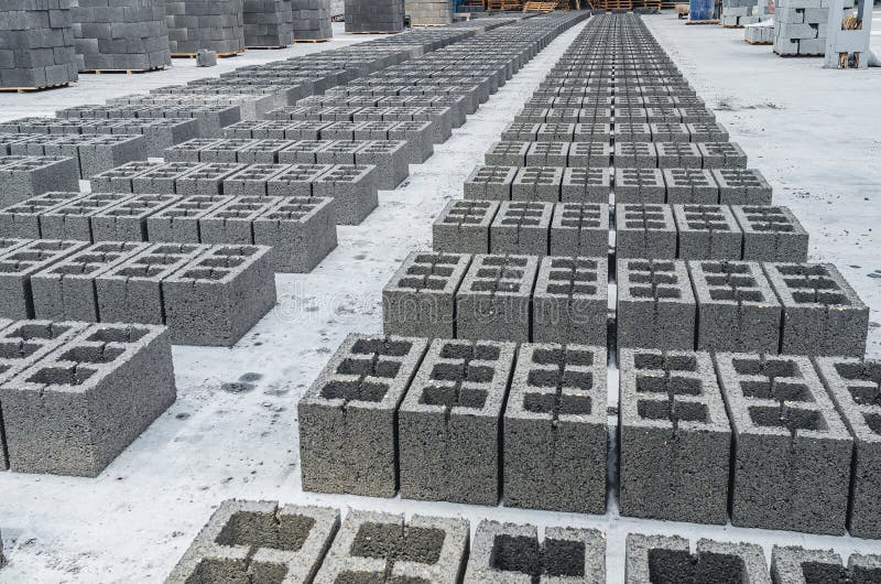View of Concrete Cinder Blocks, Building Material in Form of Gray ...