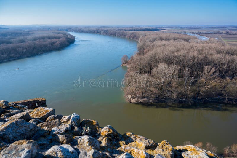 View of Confluence of Danube and Morava Rivers Stock Image - Image of ...