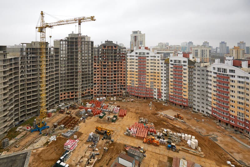 View of the Construction of the Building from Above, Construction Crane ...