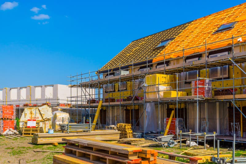 View of a Construction Site with a House Being Build and Isolated ...