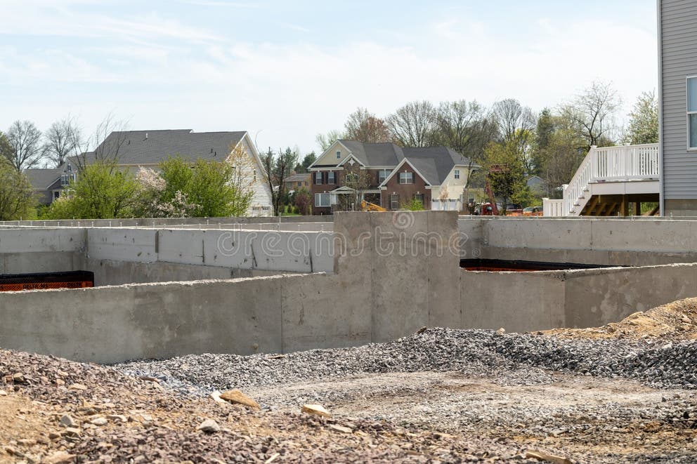 View of Construction Site and House Foundation in Preparation Process Stock Image - Image of ...